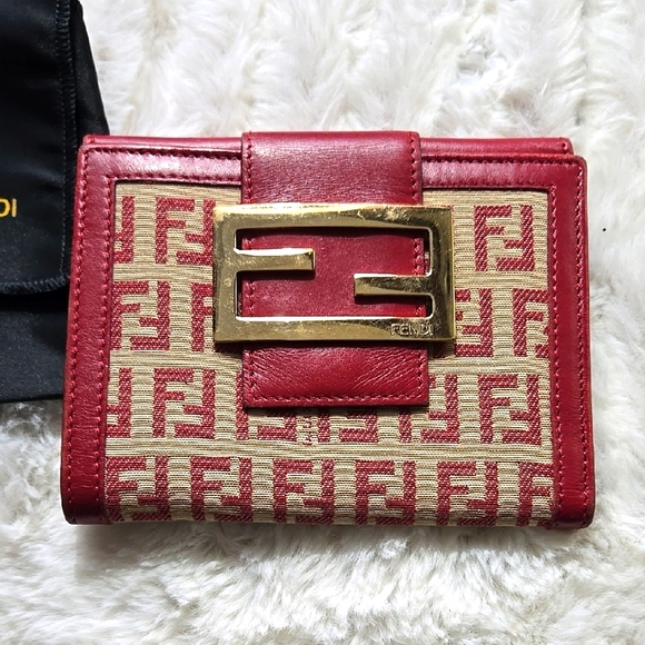 Fendi | Bags | Fendi Red And Gold Logo Wallet | Poshmark